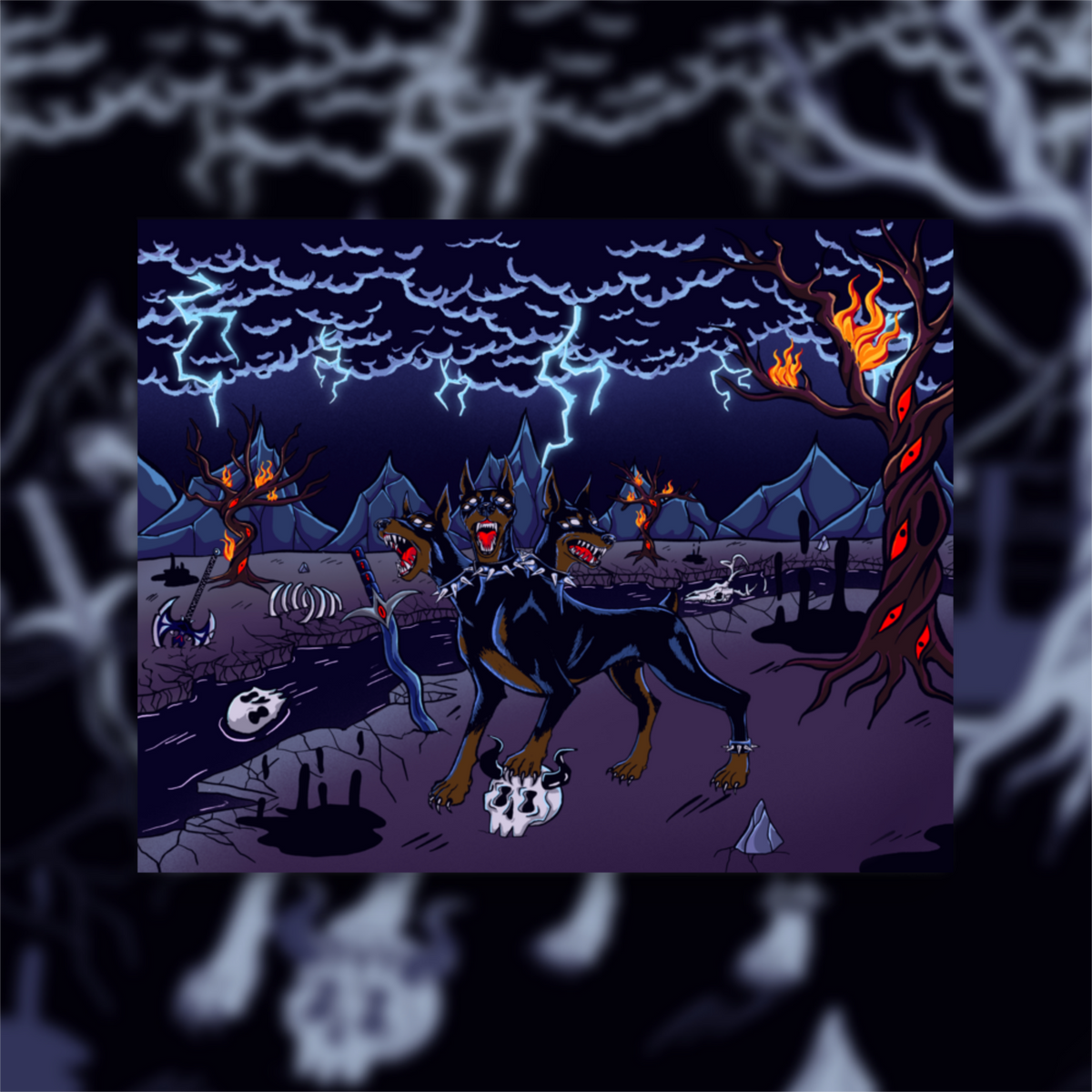 Brimstone Doberman Cerberus Art Print | Gothic and Mythological Wall Art Decor | Underworld ...