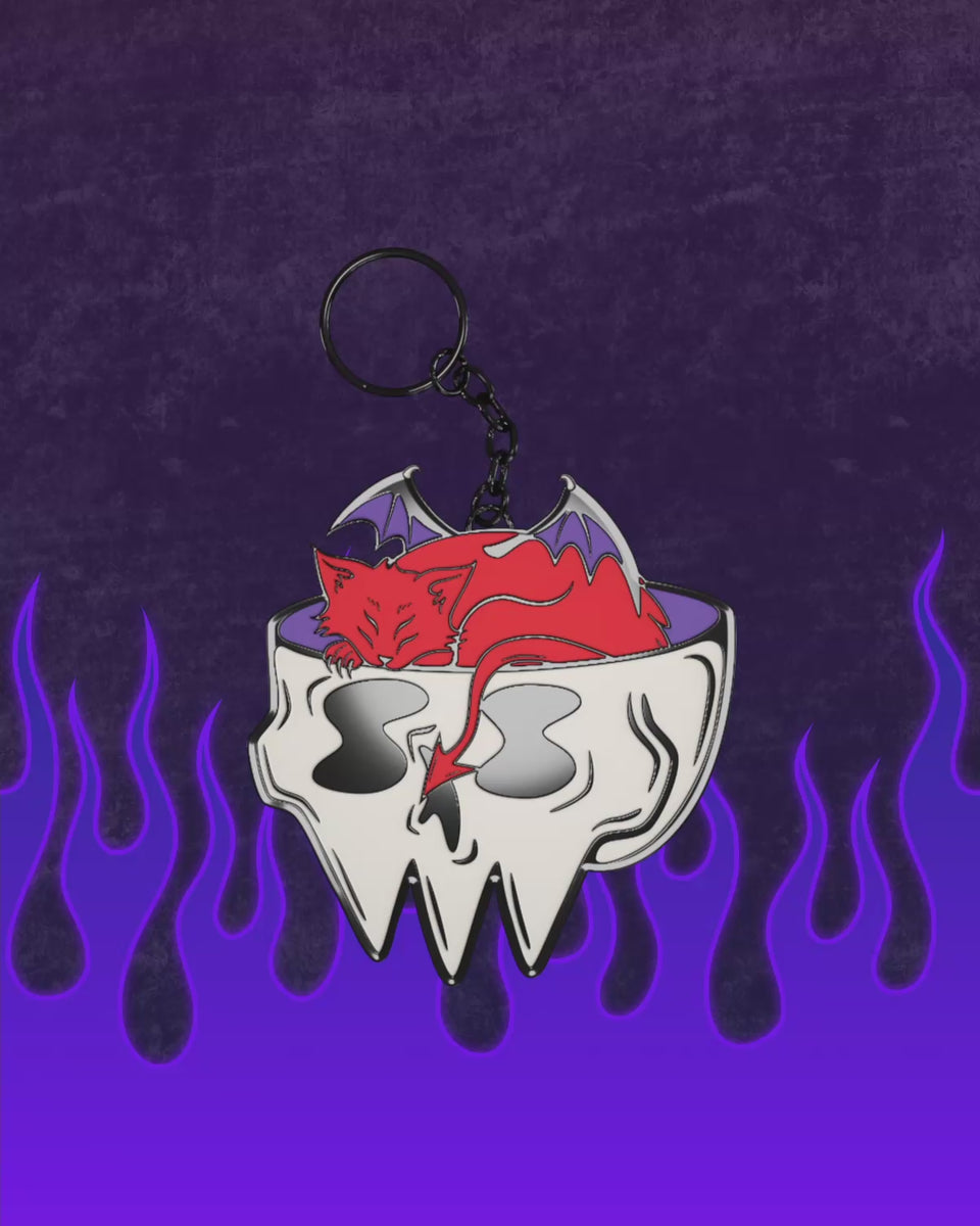 Cat Nap Devil Cat Keychain | Silver Metal Hard Enamel | Gothic and ...